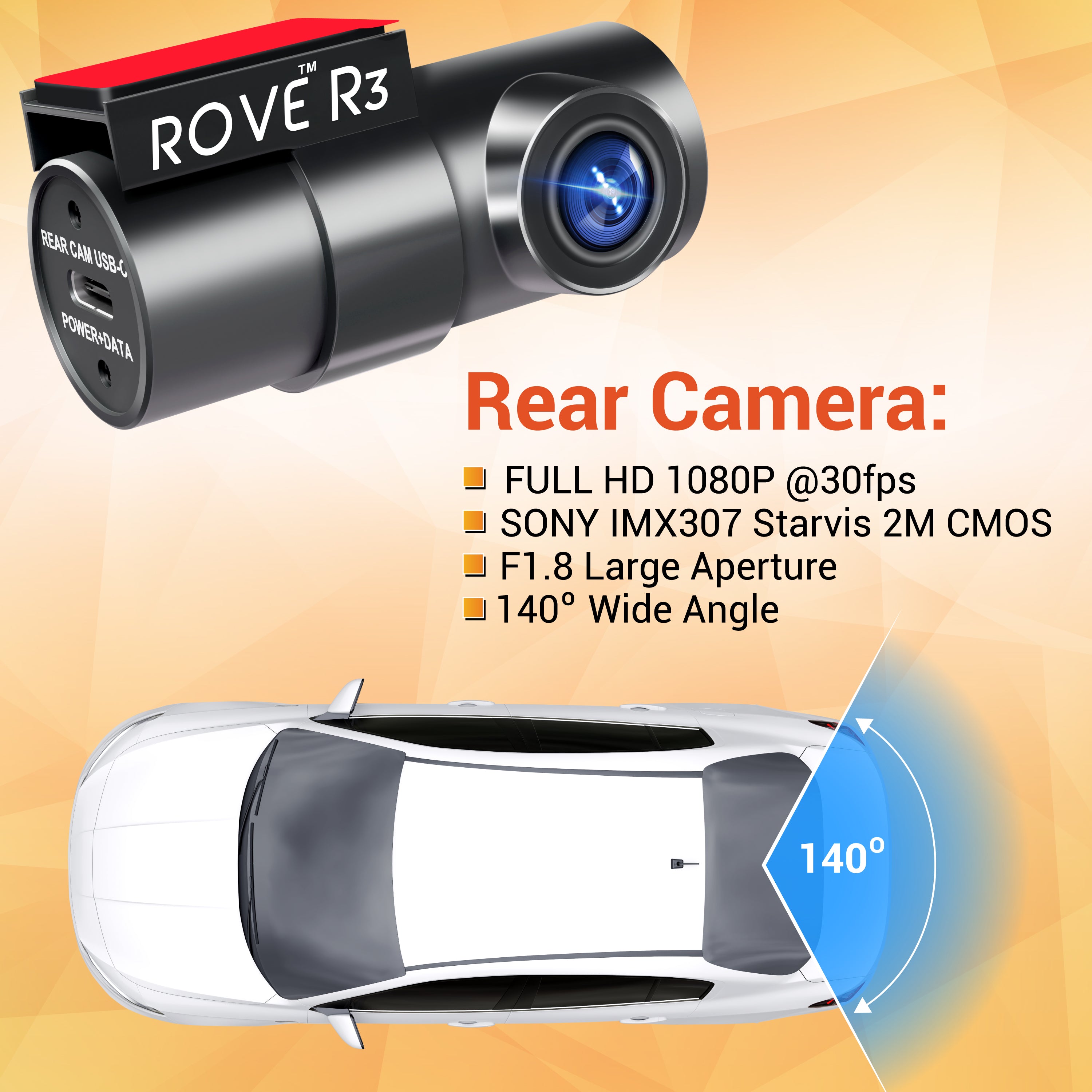 ROVE R3 Rear Cam with USB-C Port | Check Compatibility Image Before Pu