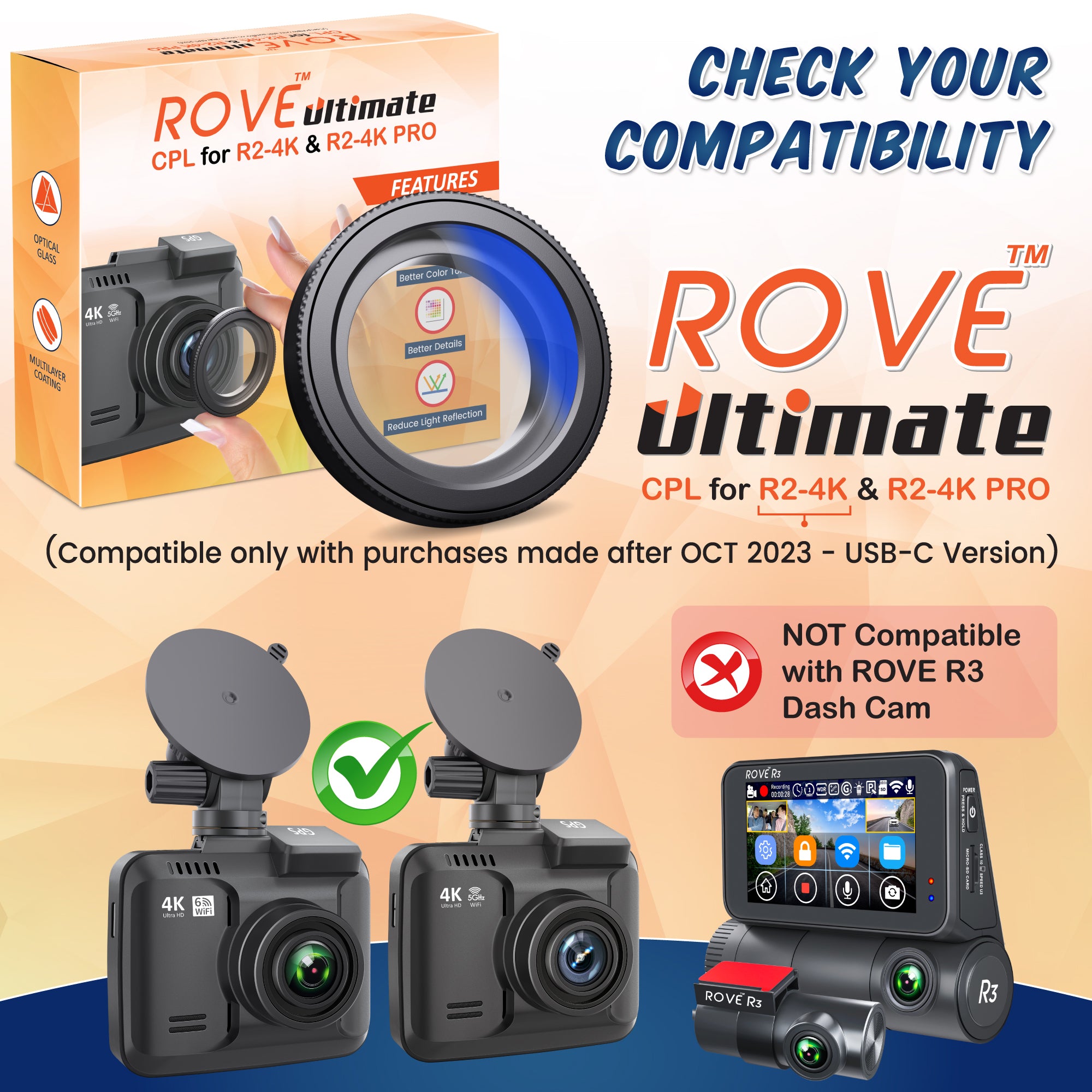 ROVE Ultimate CPL Filter for ROVE R2-4K PRO and R2-4K (with USB-C Port