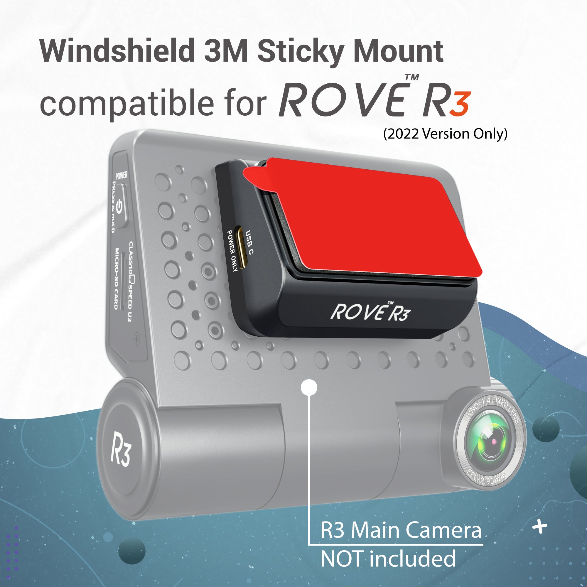 3M Slide Mount For ROVE R3 Dash Cam 2022 Version - Original Spare Moun