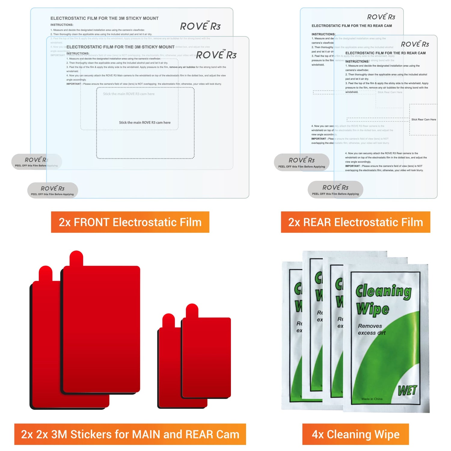 3M Stickers & Electrostatic Films for Rove R3 - 2 PCS Each ( 2PCs Fron
