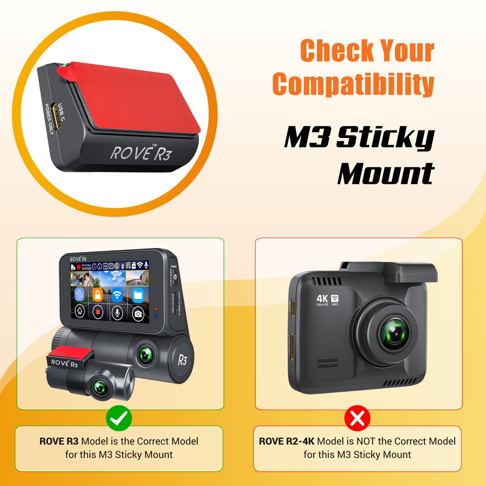 3M Slide Mount For ROVE R3 Dash Cam 2022 Version - Original Spare Moun