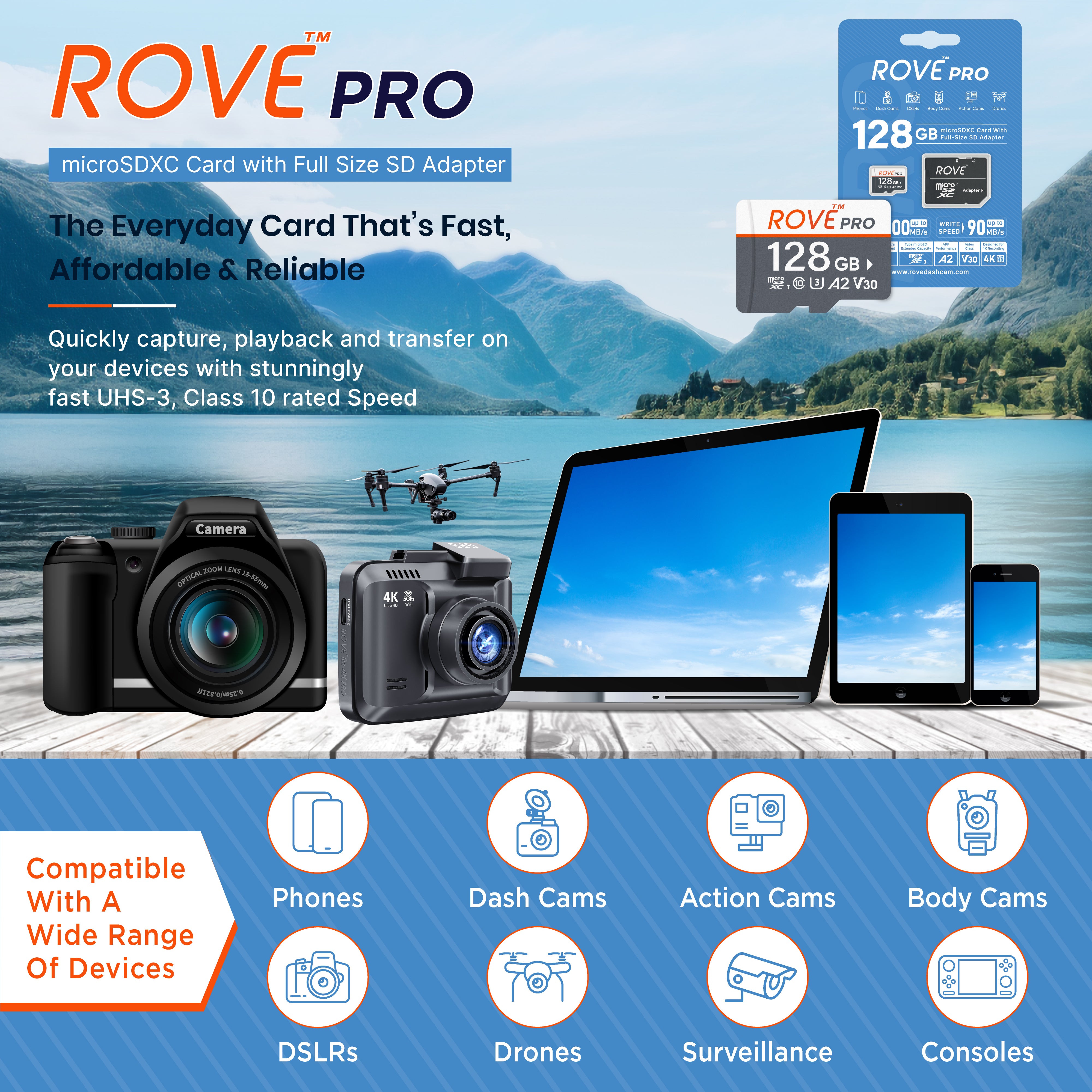 ROVE PRO microSD Card with Full-Size SD Adapter