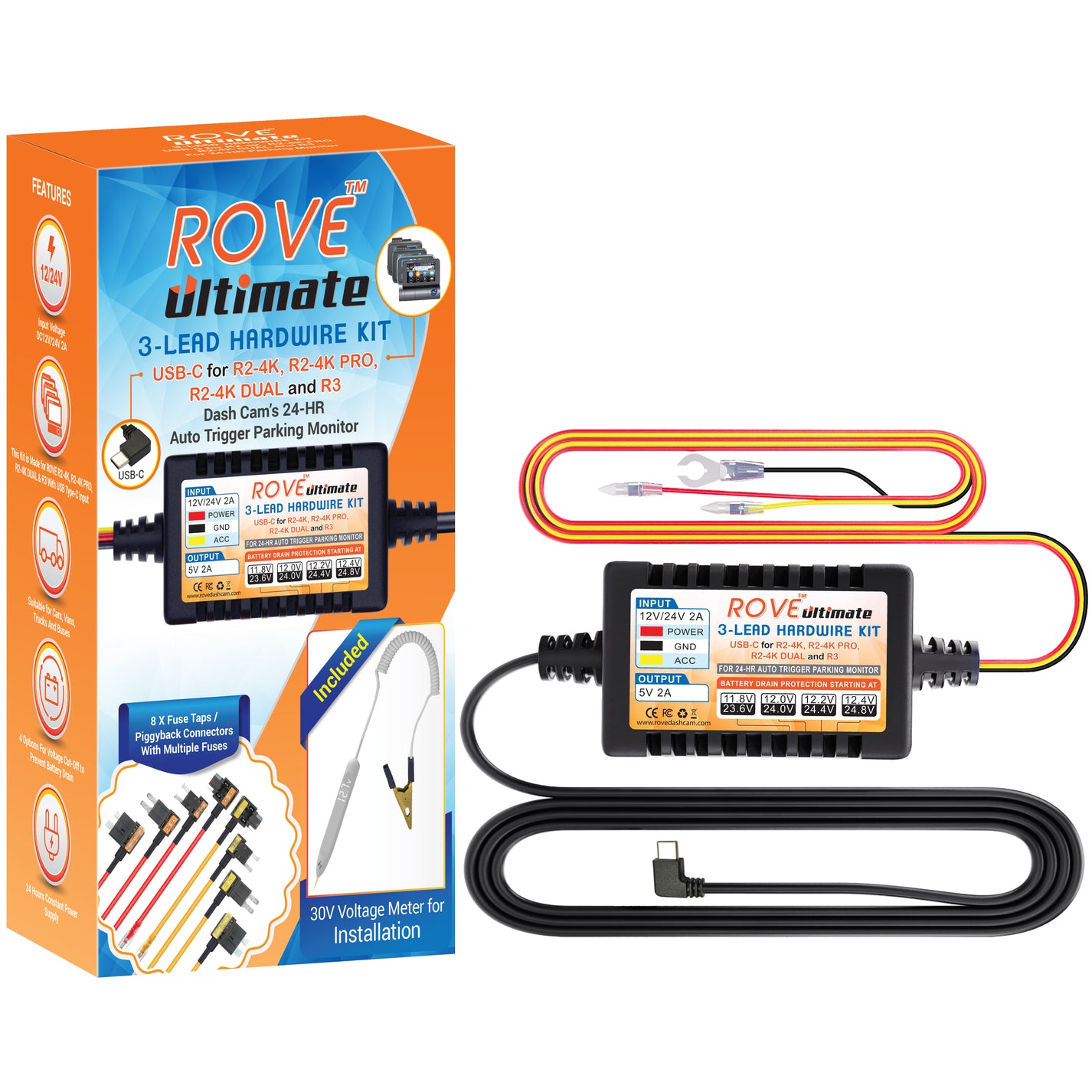 ROVE Ultimate 3-Lead USB Type-C Hardwire Kit | for ROVE R2, R2 PRO, R2