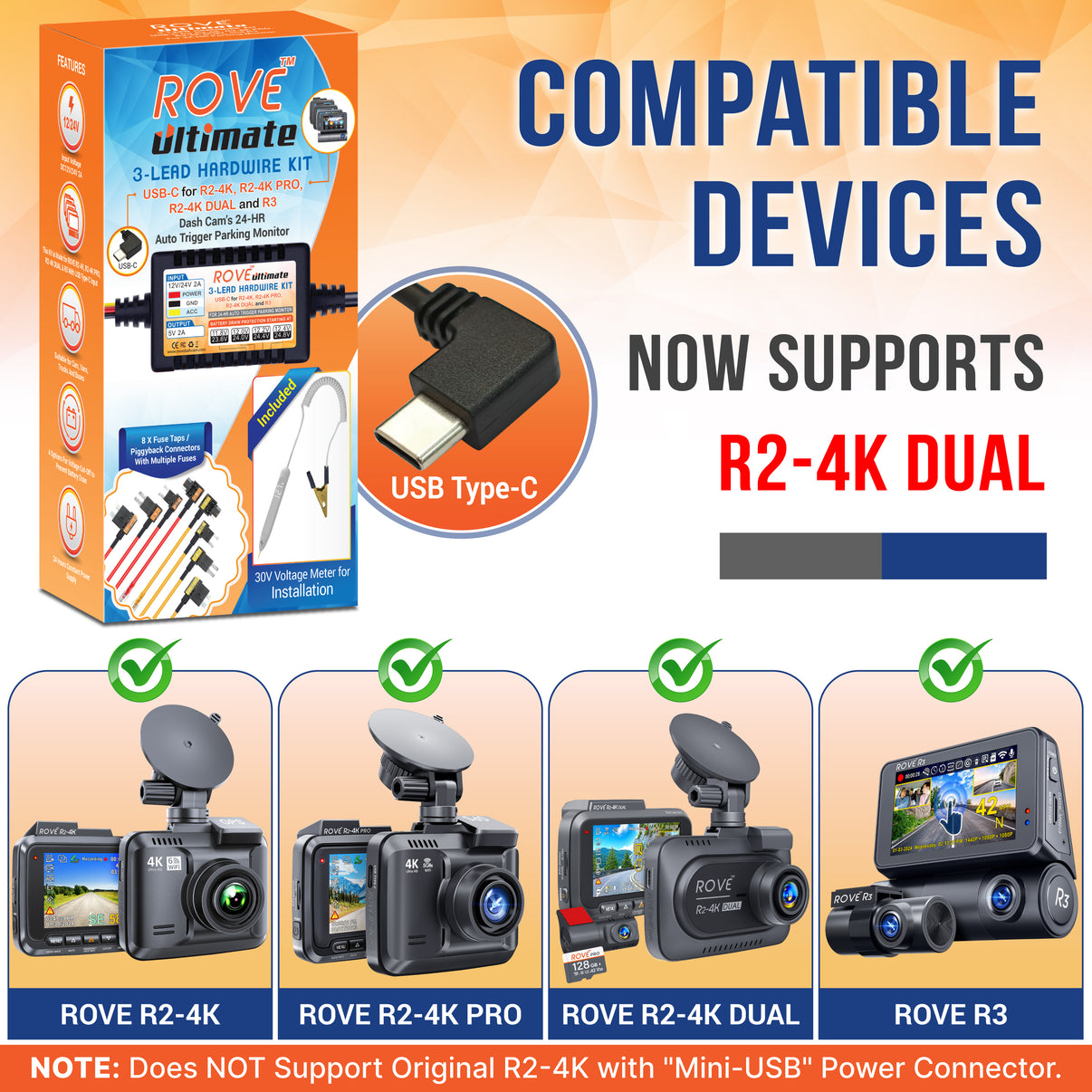 ROVE Ultimate 3-Lead USB Type-C Hardwire Kit | for ROVE R2, R2 PRO, R2