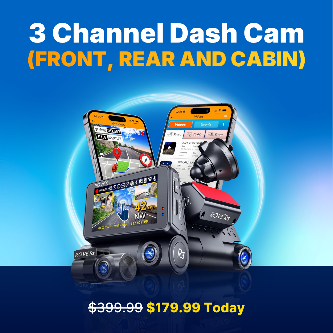 ROVE R3, 3 Channel Touch Screen Dash Cam with Built-in Dual-Band 5GHz