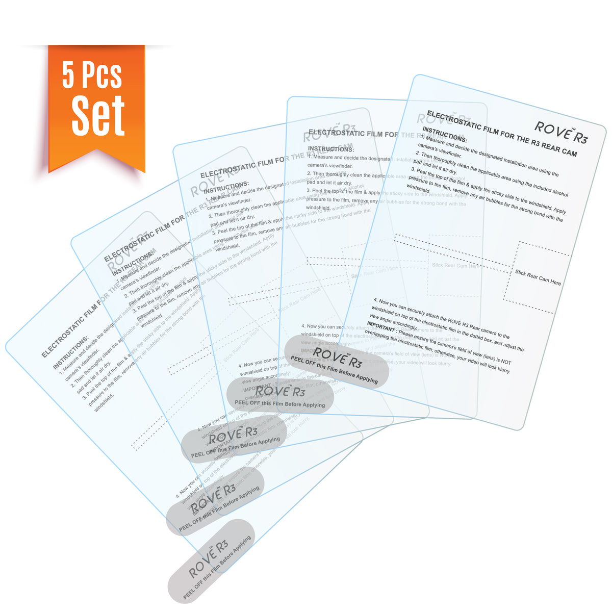 Electrostatic films for Rove R3 rear dashcam ( Set of 5 ) – ROVE Dash Cam