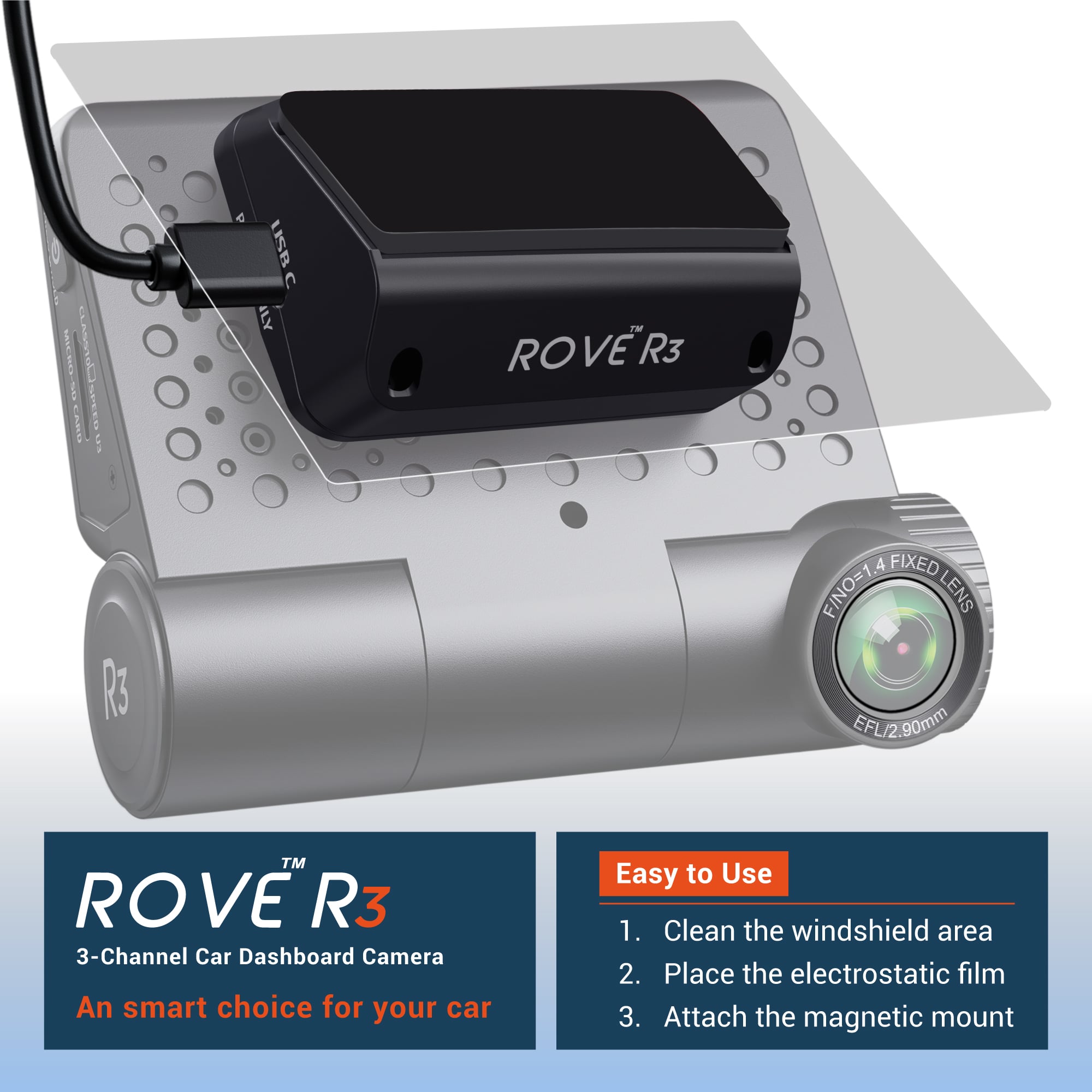 R3 Magnetic Mount with Built-in GPS - Magnetic Mount for Rove R3 + 2x