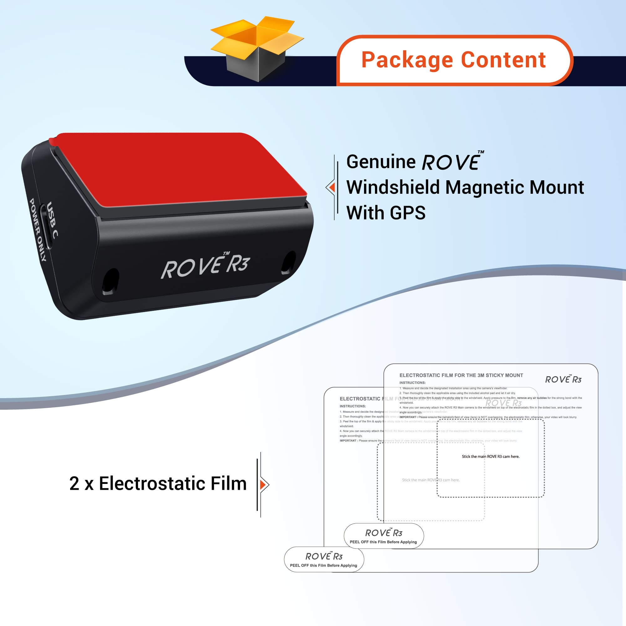 R3 Magnetic Mount with Built-in GPS - Magnetic Mount for Rove R3 + 2x