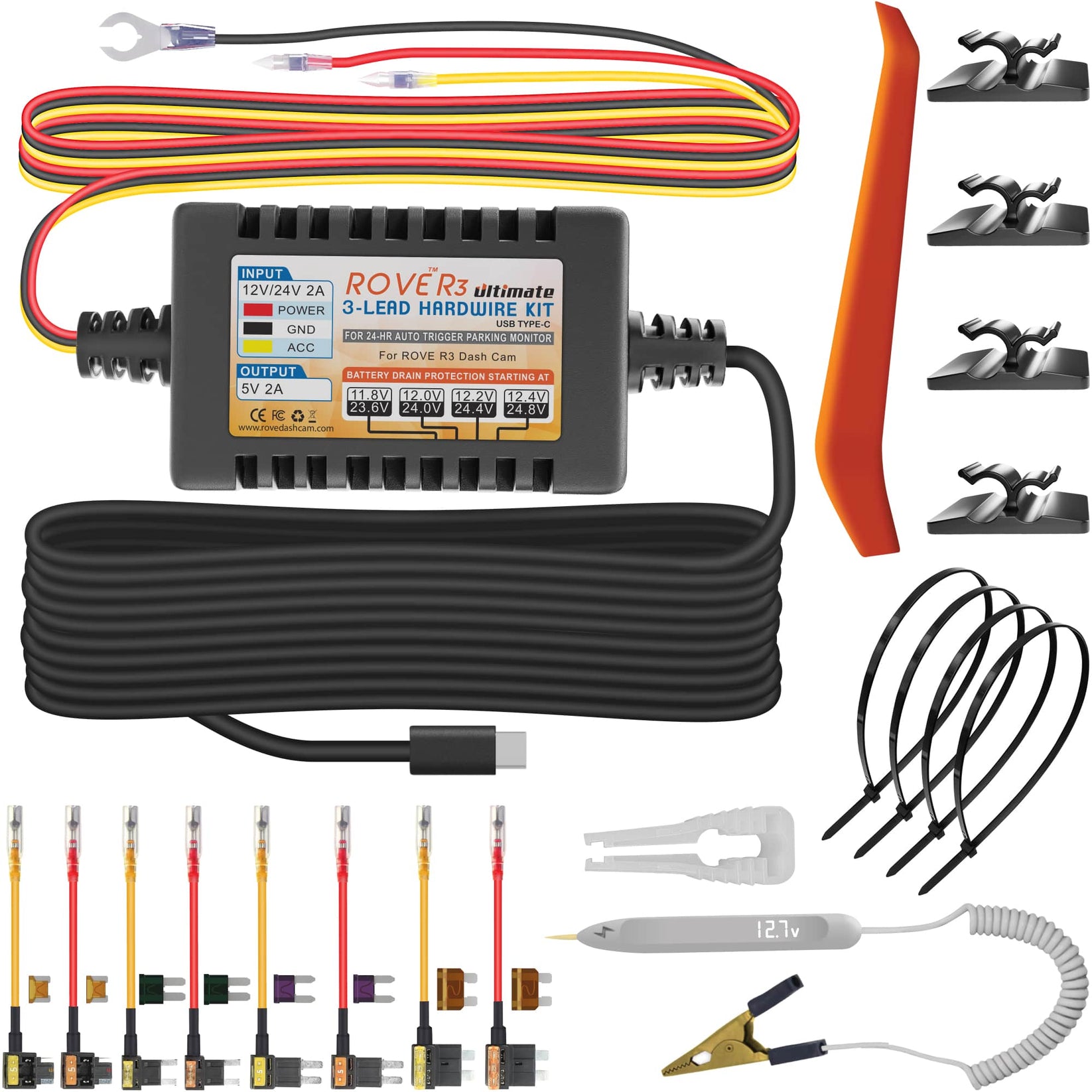 ROVE Ultimate 3-Lead USB Type-C Hardwire Kit | for ROVE R2, R2 PRO and